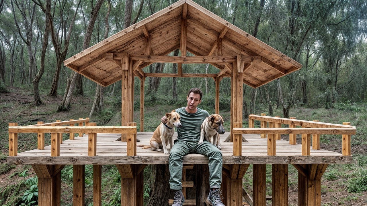 Man Built Wood Survival Bushcraft Sheltere On Steep Mountain Only Using ...