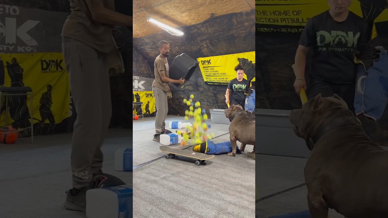 Giant pit bull shows amazing control and restraint