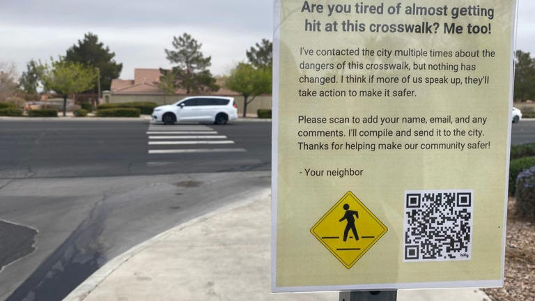 Local mom installs sign and QR code to push for crosswalk safety improvements in Summerlin