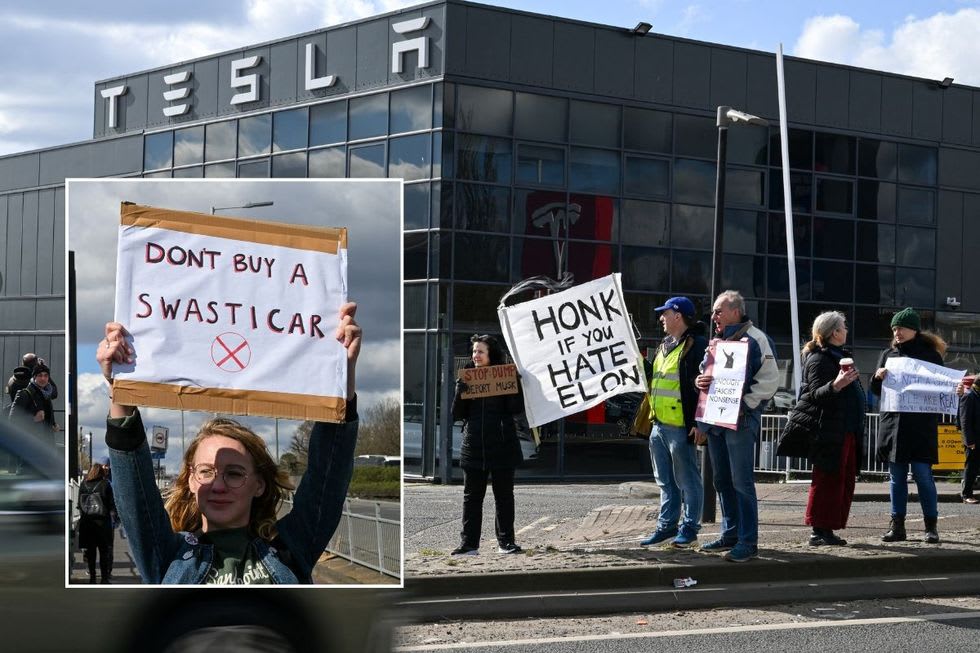 Tesla showrooms targeted across UK as protesters bash 'fascist' Elon ...