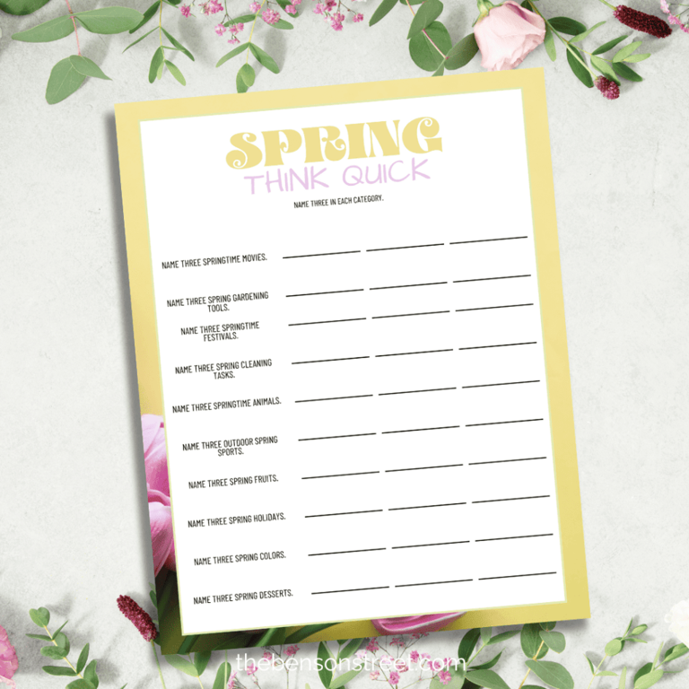 Fun & Free Spring Think Quick Printable Game