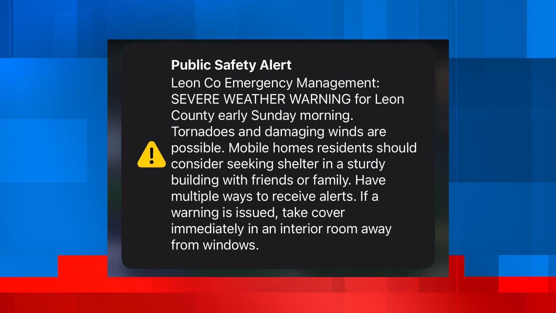 Leon County officials issue wireless emergency alert to warn residents ... Leon County officials issue wireless emergency alert to warn residents ...