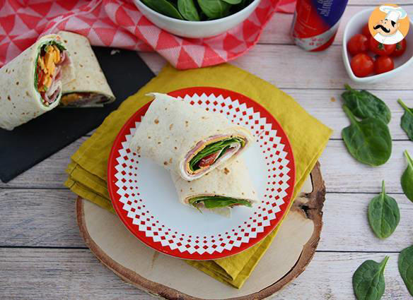 Spinach, ham and cheddar wraps