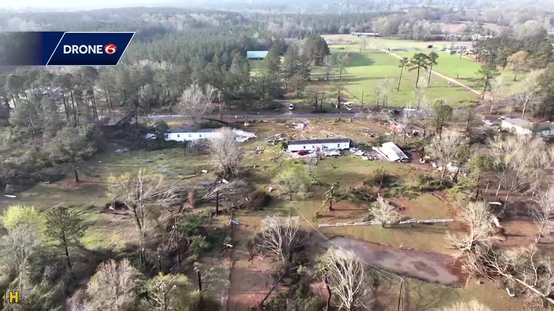 Drone footage shows widespread tornado damage in Kentwood