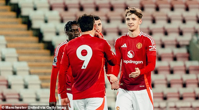 Old Trafford legend's twin sons combine for two goals as Man United's ...