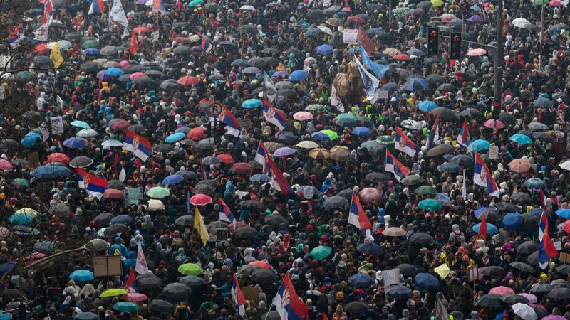 Tens of thousands gather in Belgrade demanding justice over deadly ...