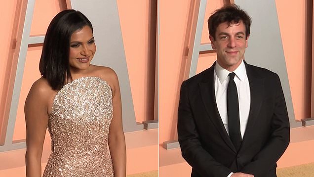 Mindy Kaling and BJ Novak at the Vanity Fair Oscars party