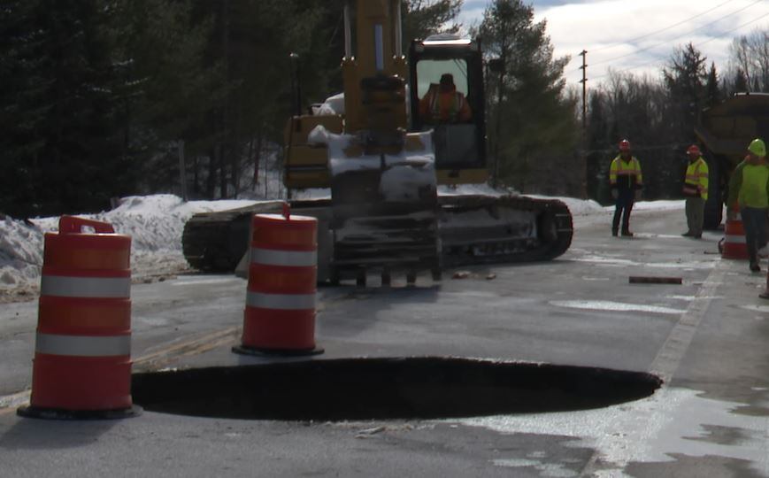 Giant sinkhole swallows part of north country highway