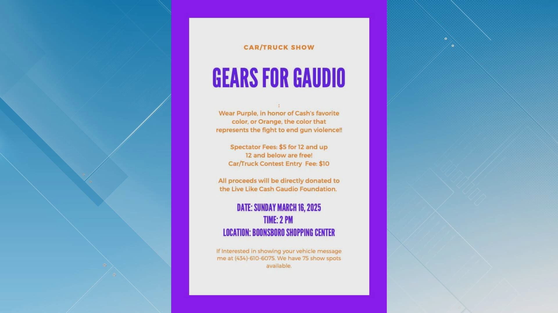 Gears for Gaudio: Car show to honor Cash Gaudio and support his legacy