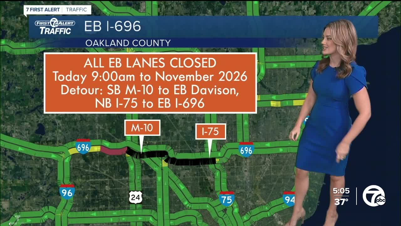 Where exactly is I-696 closed and how do you get around it