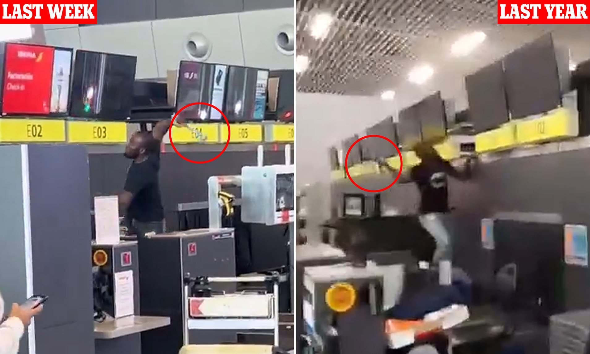 Hammer-wielding man smashes up airport in bizarre repeat of rampage