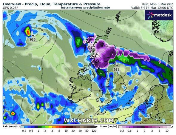 UK weather map shows deluge of snow and rain to hit Britain in days ...