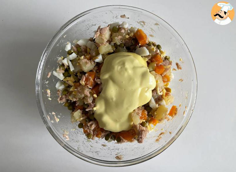 Russian salad with homemade mayonnaise