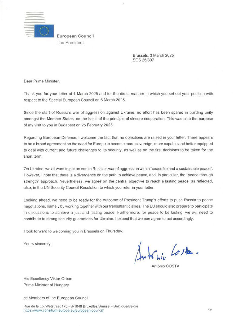 Costa writes to Orbán admitting rift, touting security guarantees over ...