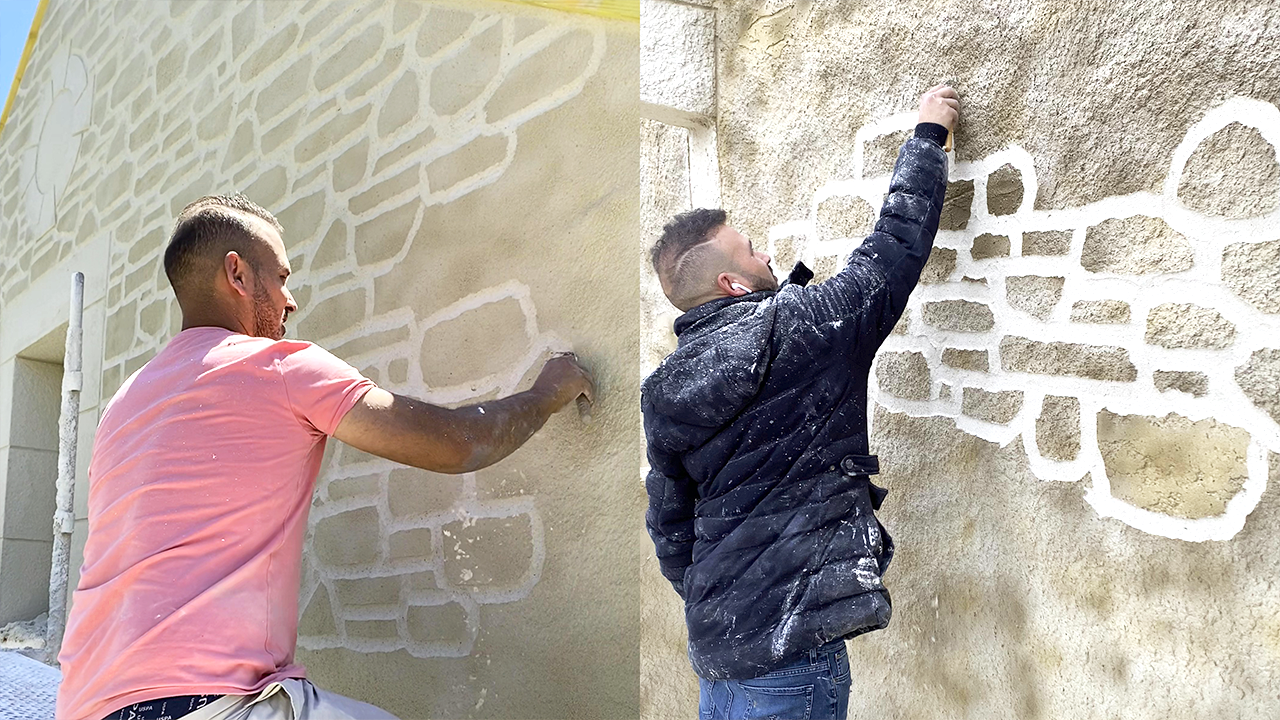 Talented Stone Artist Carving Shapes on a Wall