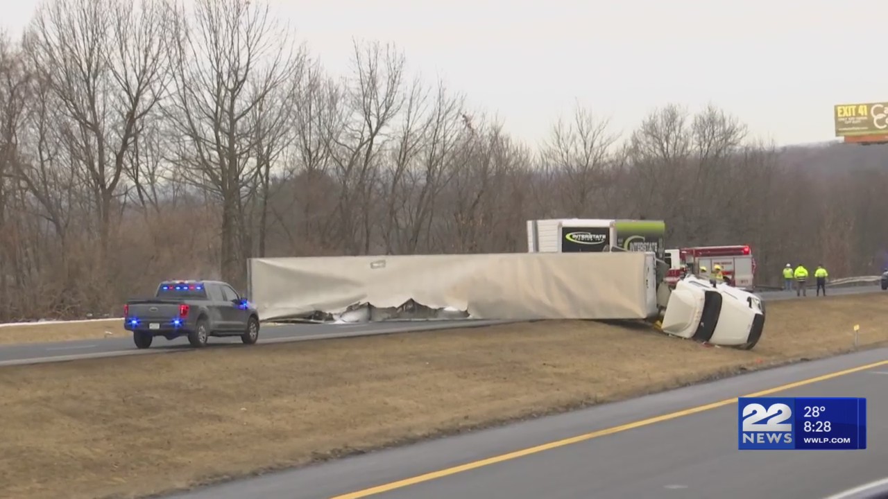 Tractor-trailer rollover crash closes portion of Mass. Pike in Chicopee