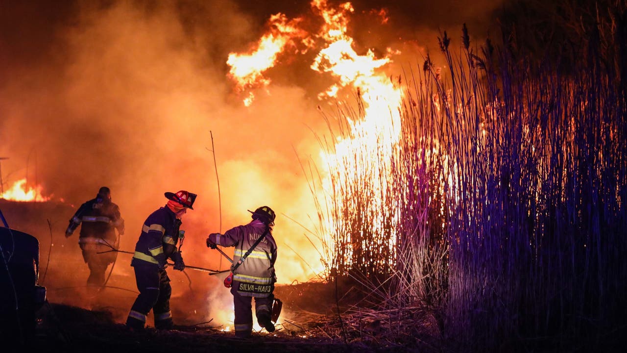 Brush fire breaks out in Illinois field, flames reach nearly 20 feet