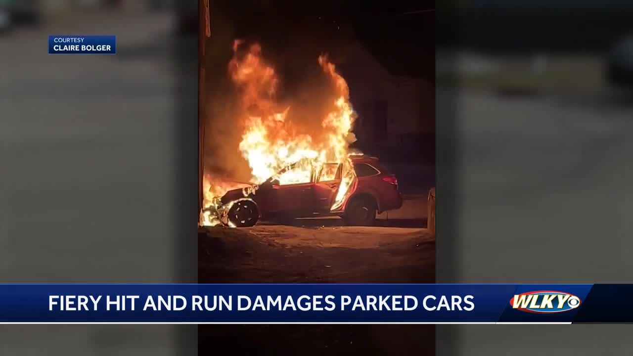 WATCH: Suspect's car catches on fire after hitting multiple vehicles in ...