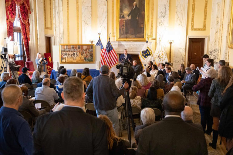 Portrait depicting 1st Rhode Island Regiment on display at State House