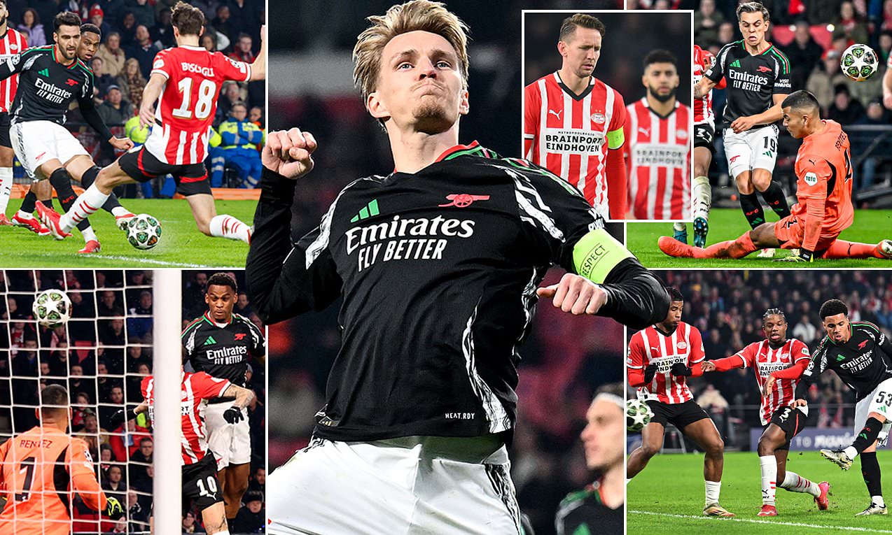 PSV 1-7 Arsenal: Gunners thump Dutch side to put one foot in the ...