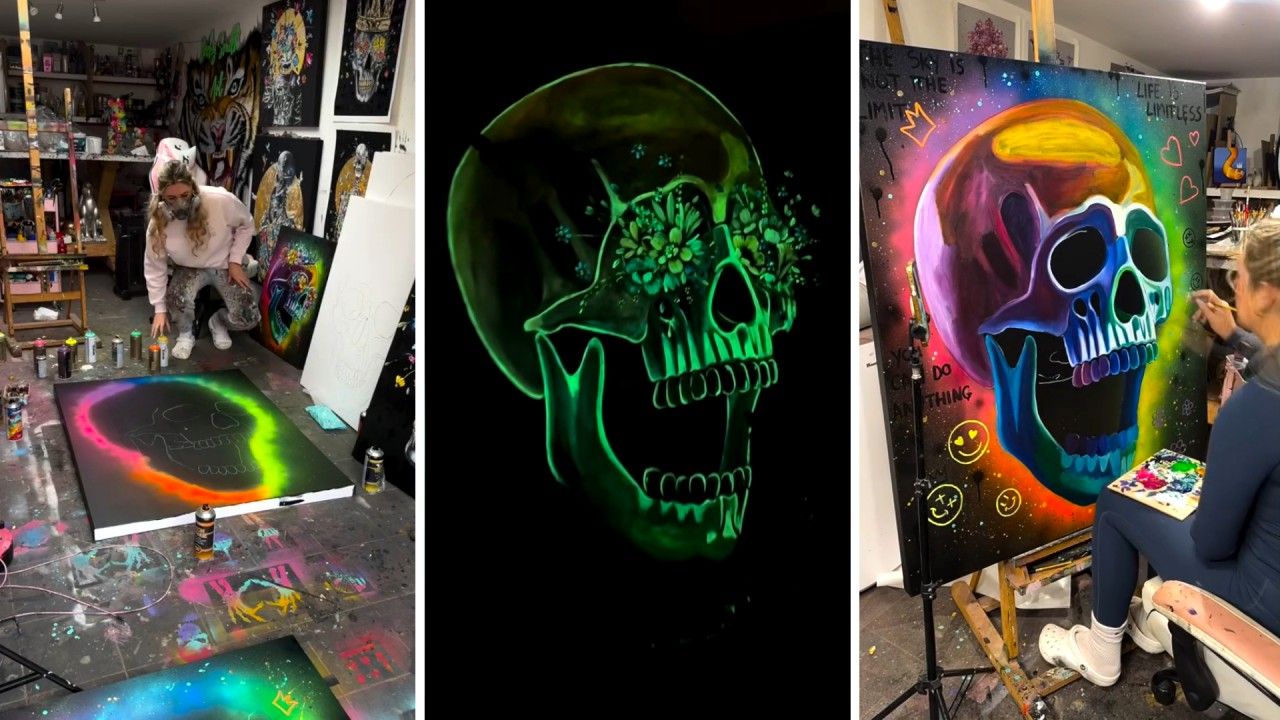 Watch this top-selling British artist create a glowing skull