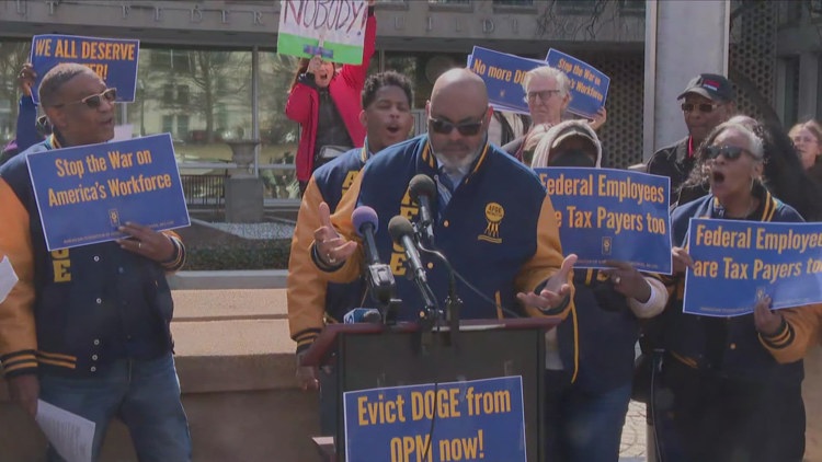 Fired federal workers protest outside OPM headquarters
