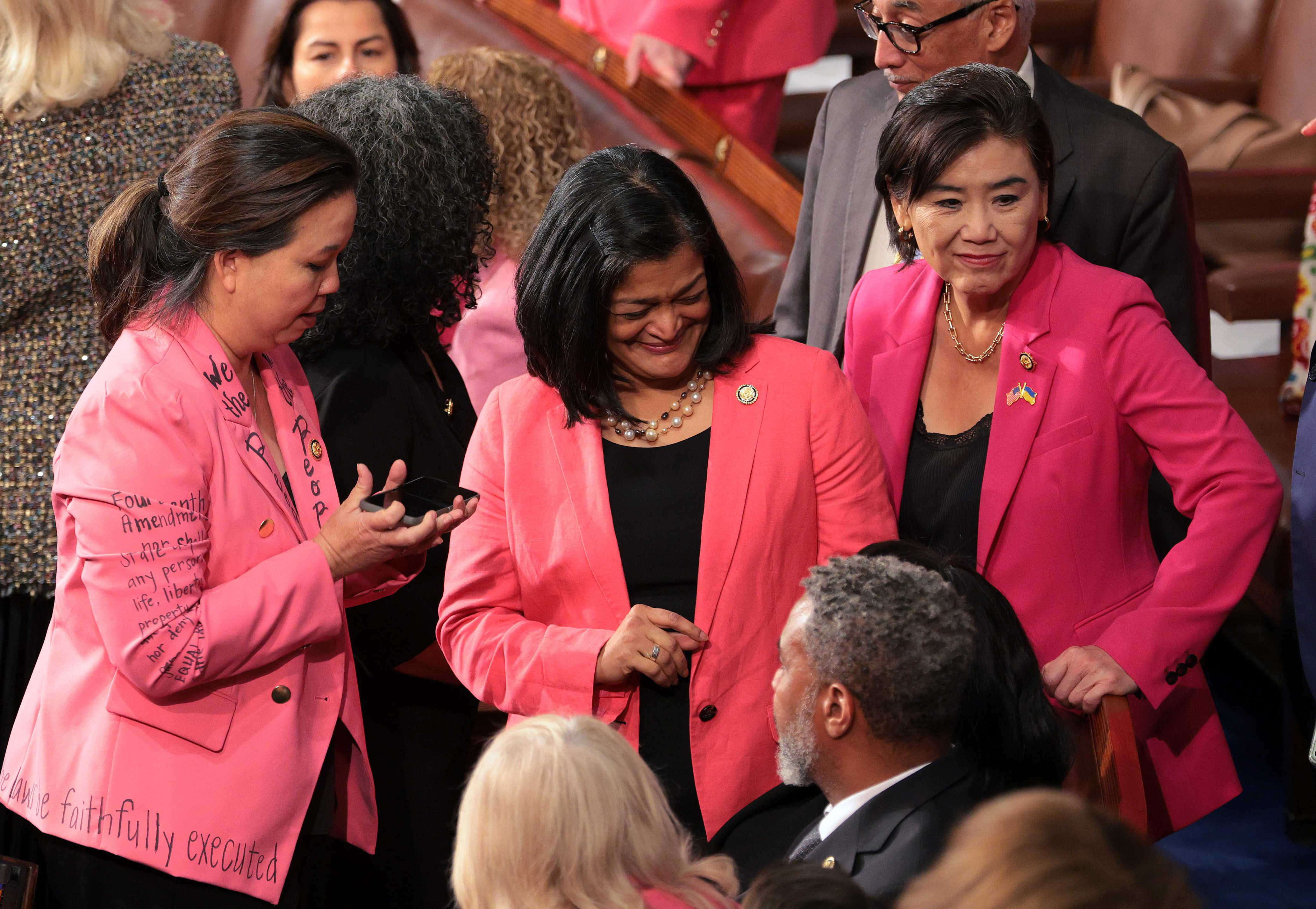 Congresswomen wear pink as a message to support women at President ...
