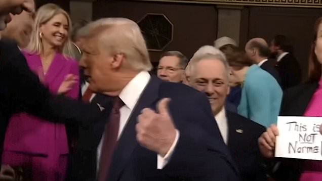 Rep holds 'This is not normal' sign as Trump enters Capitol chamber