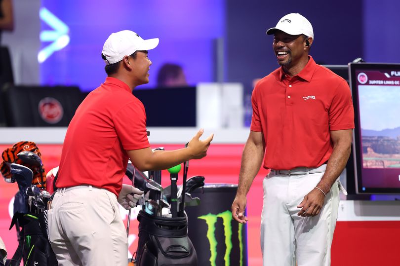 Tiger Woods uses ultimate Masters flex on Tom Kim during TGL match