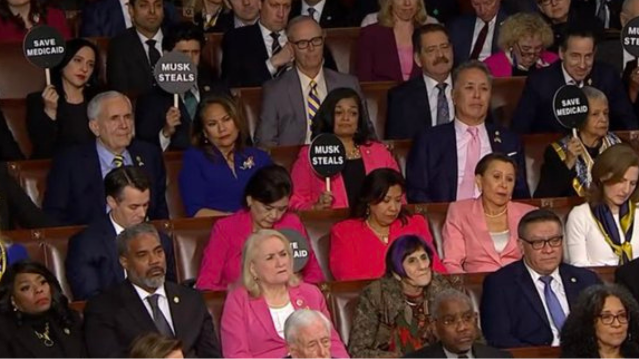 'Elon Musk Steals' Signs Displayed During Trump's Congress Address | WATCH
