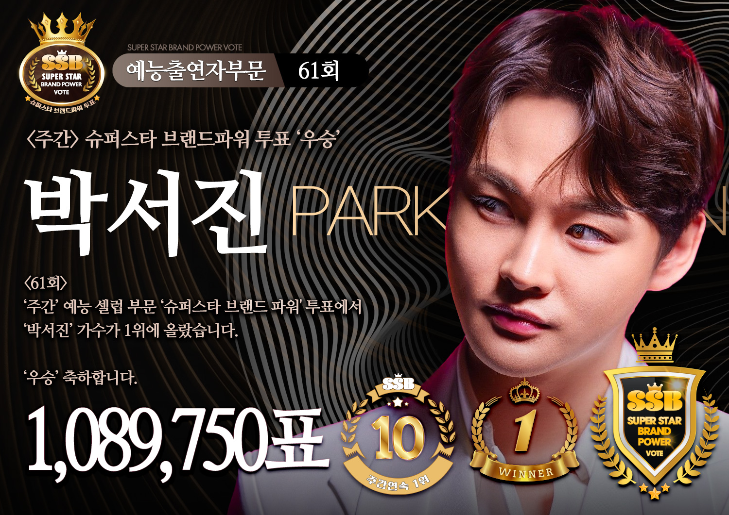 박서진 61회차 예능 셀럽 최고 미남 16회차 현역가왕2 부문 슈퍼스타 브랜드파워 투표 1위 슈퍼스타 투표 결과