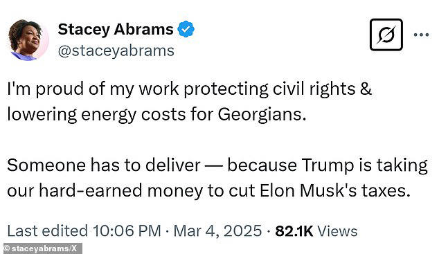 Stacey Abrams reacts to Trump's claim she wasted $1.9bn taxpayer funds