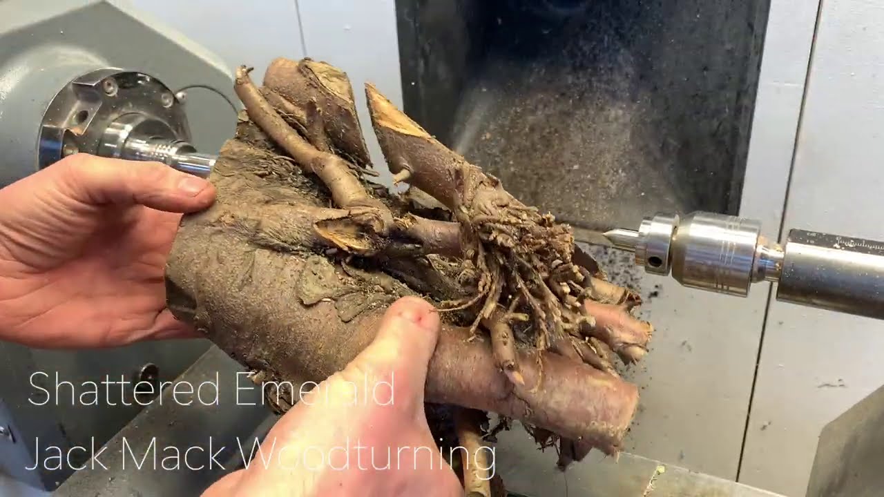 Woodturning - Shattered Emerald (first epoxy resin cast fail)