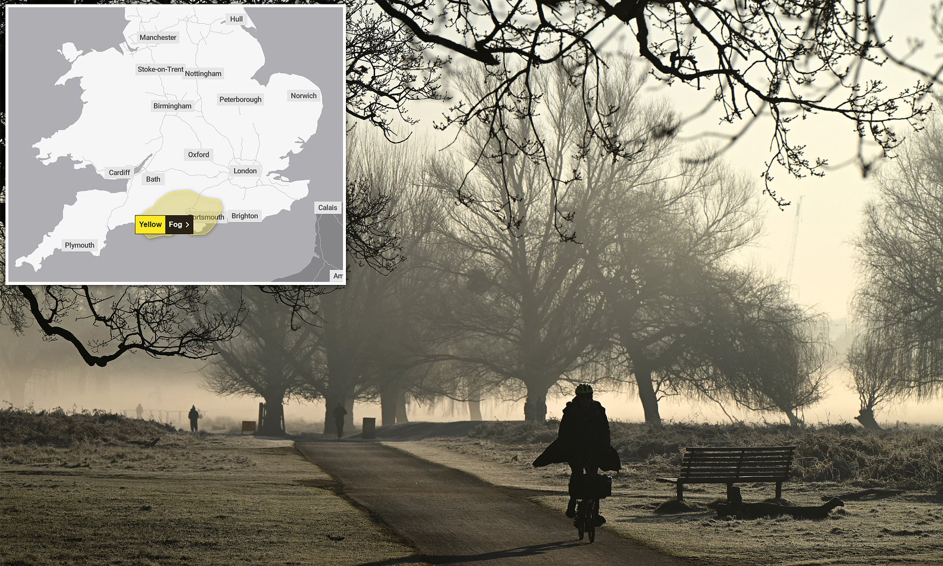 Britain is hit by freezing fog as Met Office issues weather warning