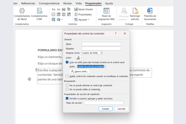 Paso a paso para crear un documento de Word rellenable
