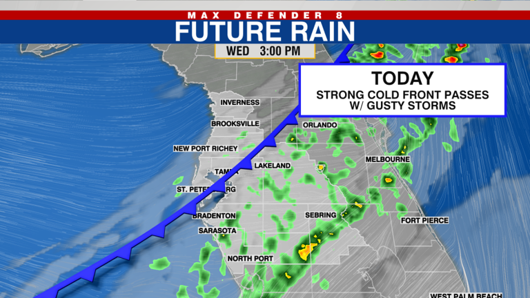 Gusty storms pass with cold front Wednesday