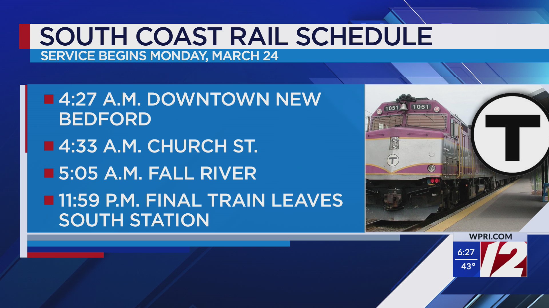 MBTA releases schedule for new South Coast Rail service