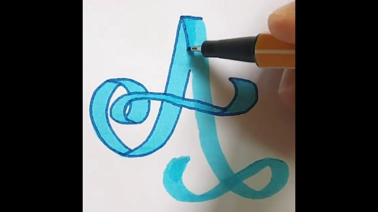 Blue A Letter Calligraphy