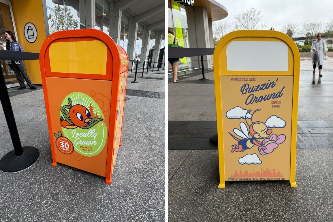 Orange Bird and Spike the Bee Trash Cans Debut for the 2025 EPCOT ...