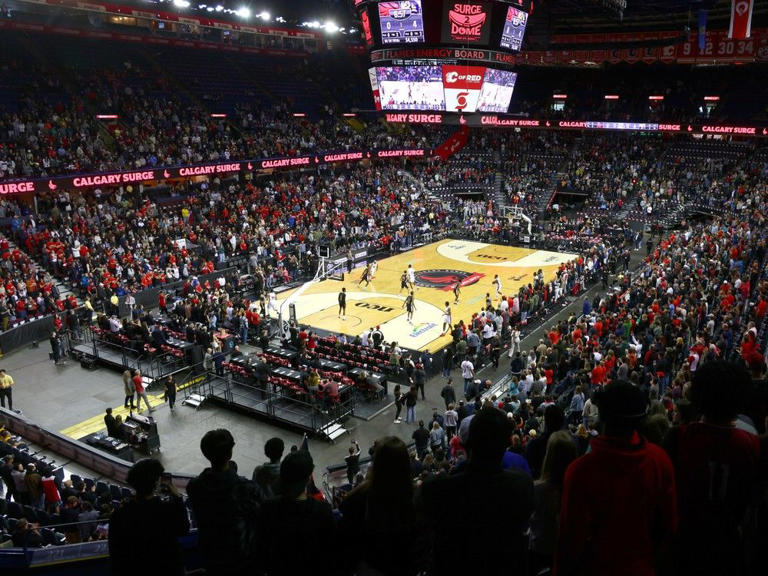 Calgary Surge taking to the court at Saddledome during Stampede