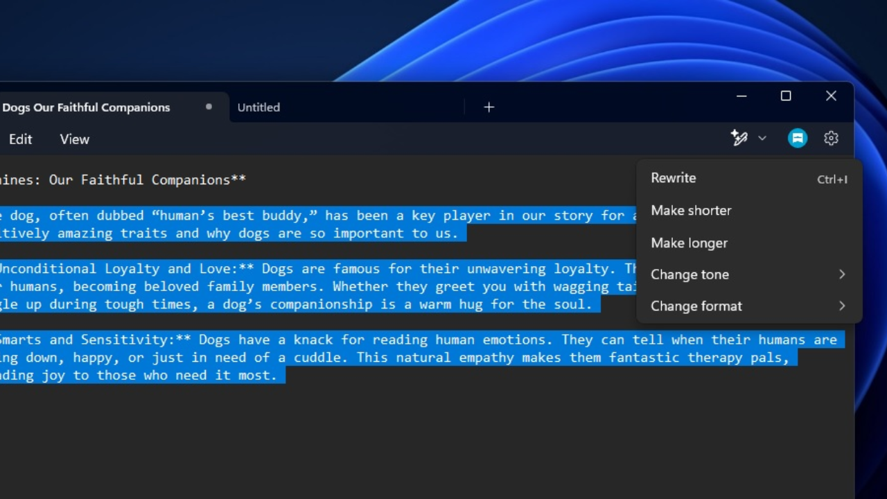 Microsoft Adds AI-Powered Rewrite to Windows 11 Notepad