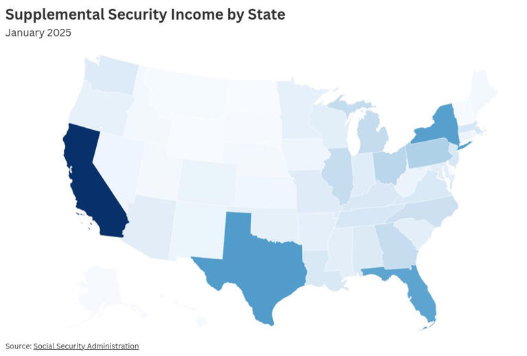 Map Shows States With Most Supplemental Social Security Benefit Recipients