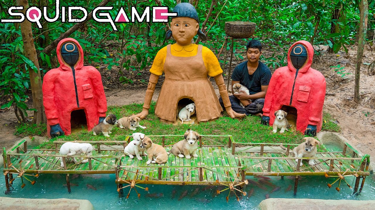 Squid Game | Build Dog House | Build Floating Playground
