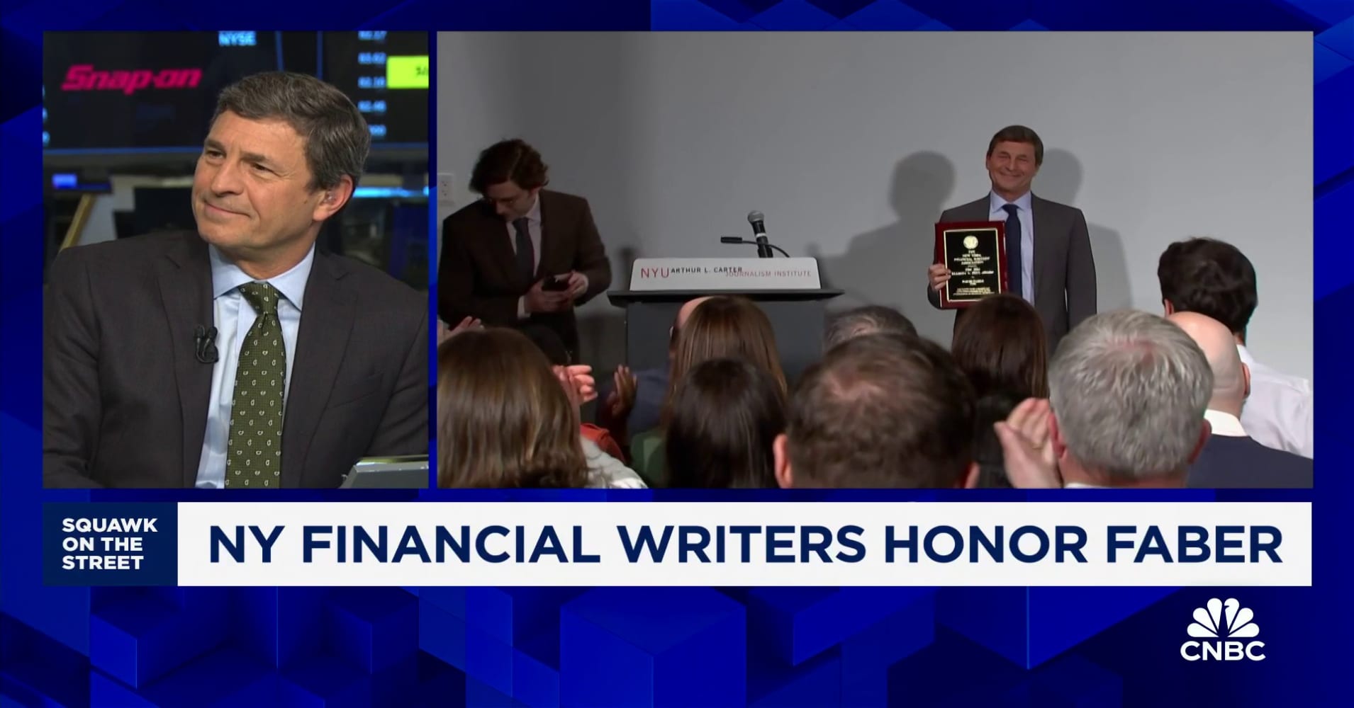 David Faber accepts New York Financial Writers' Bell Award