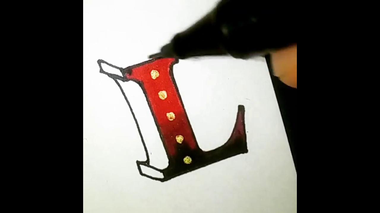 Red Black And Gold L Letter Caligraphy