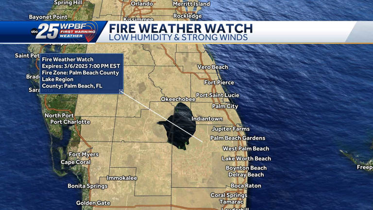 Red Flag Warning for Treasure Coast, Fire Weather Watch for Palm Beach Co.