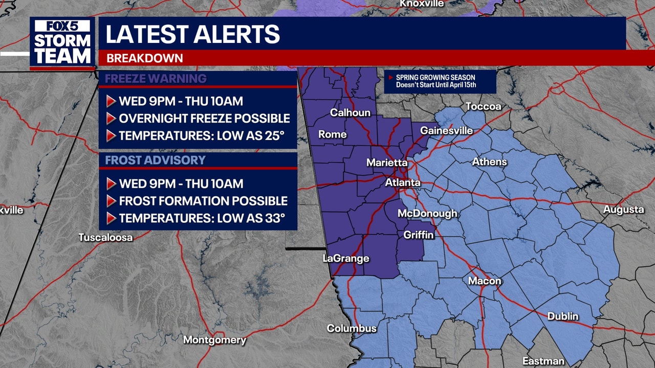 Freeze Warning, Frost Advisory overnight in Georgia with snow possible ...