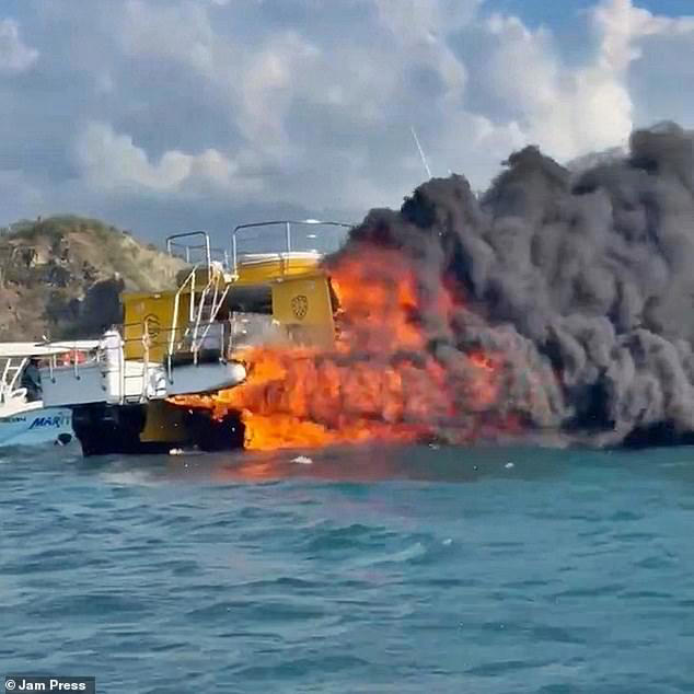 Dramatic moment tourist boat bursts into flames with 92 on board