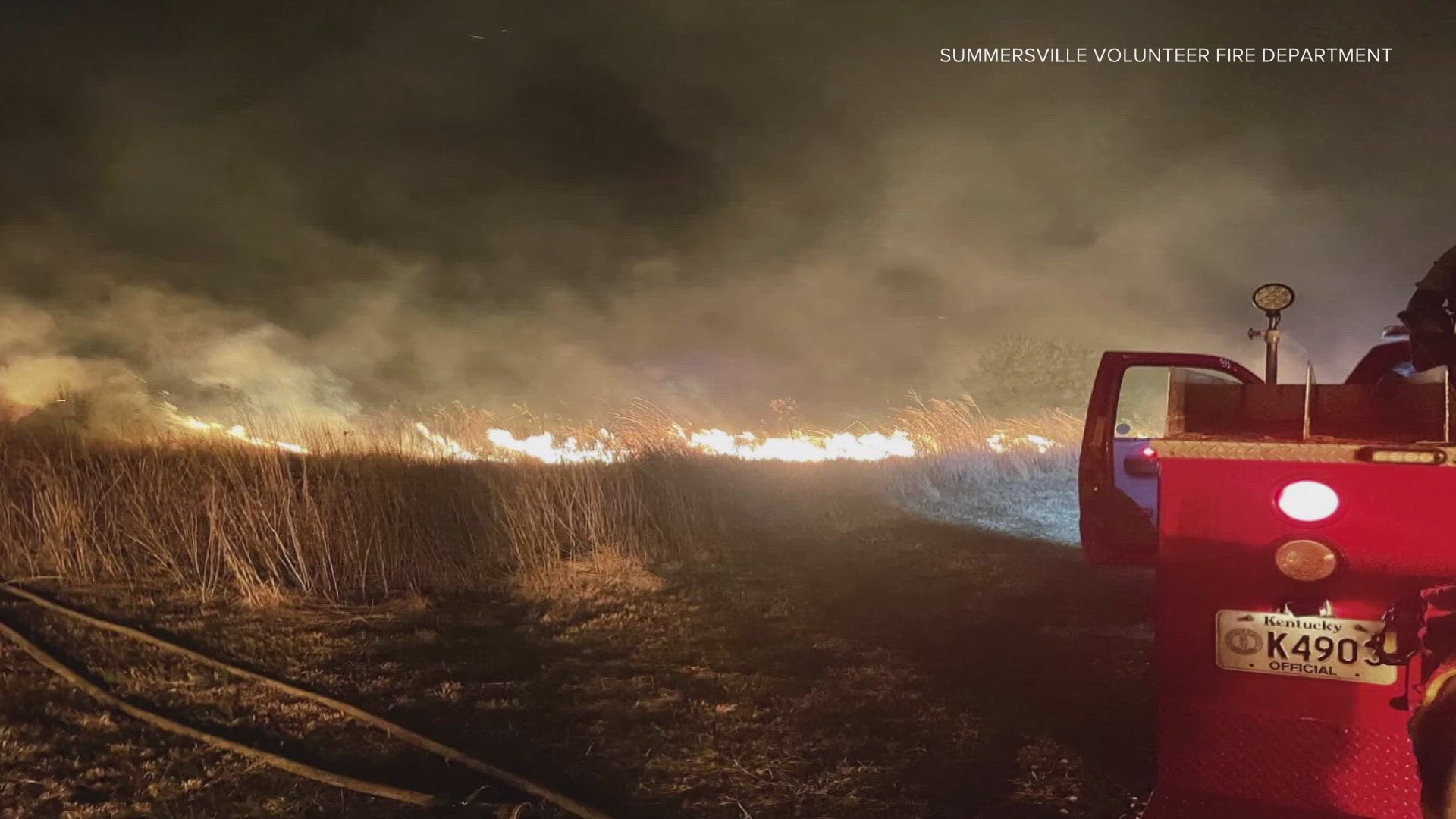 Wind-driven wildfire destroys acres of land in Green County, Kentucky