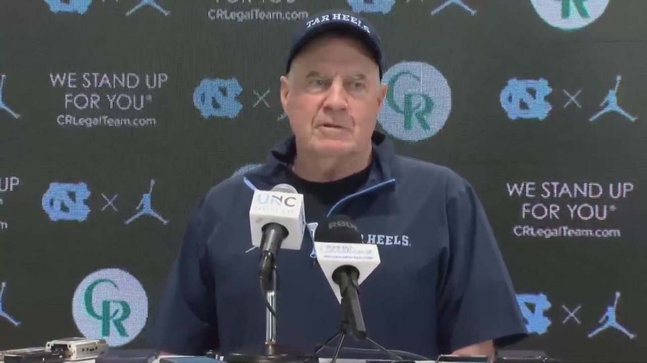 Bill Belichick speaks as UNC spring football practice begins
